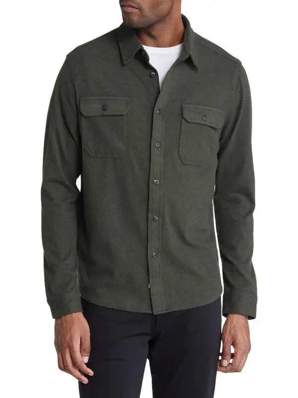 7 Diamonds Generation Herringbone Stretch Button-up Shirt - Harringbone Olive