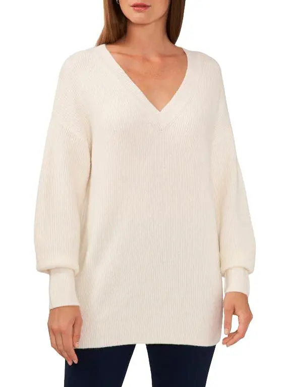 Halogen V-neck Tunic Sweater - Arctic Wolf