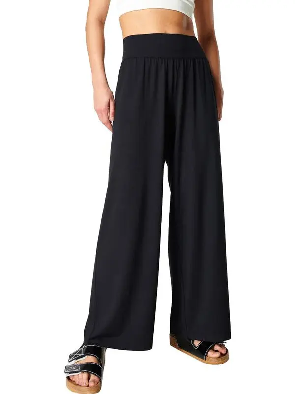 Sweaty Betty High Waist Wide Leg Stretch Modal Pants - Black