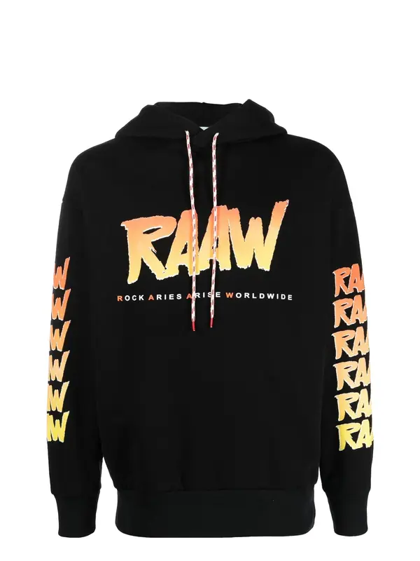 Aries Logo Print Hoodie - Black