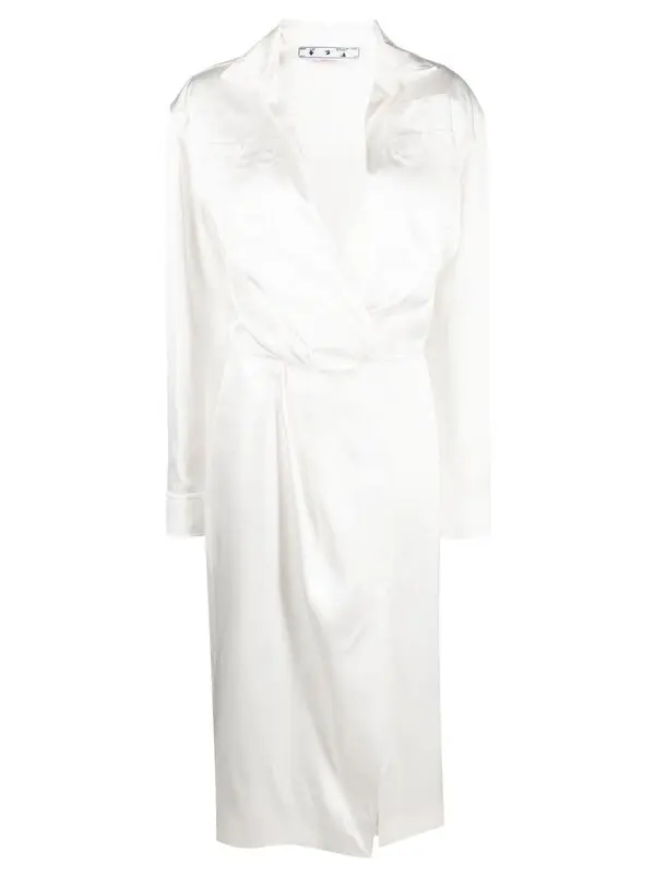 Off-White Twist-front Satin Midi Shirt Dress - White