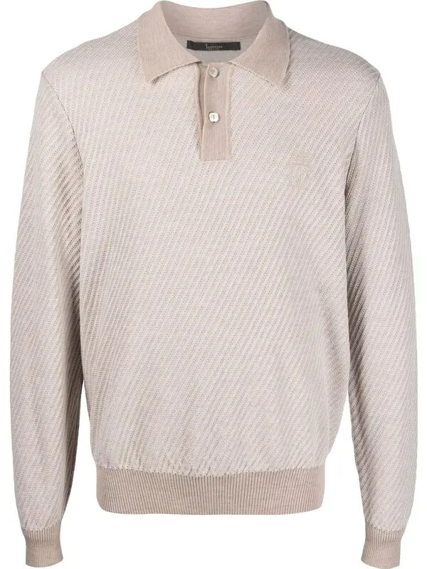 BILLIONAIRE Long-sleeved Polo Shirt - Neutrals