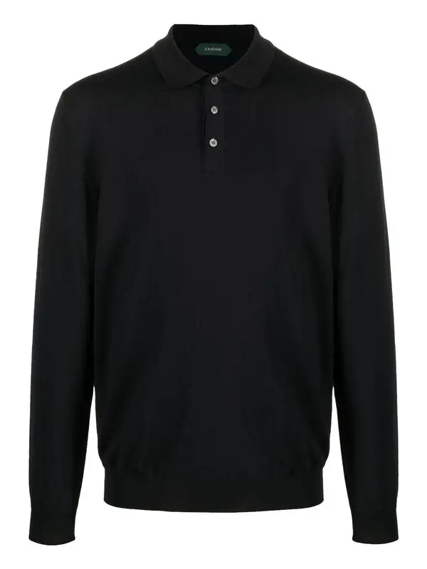 ZANONE Virgin Wool Blend Polo Shirt - Black