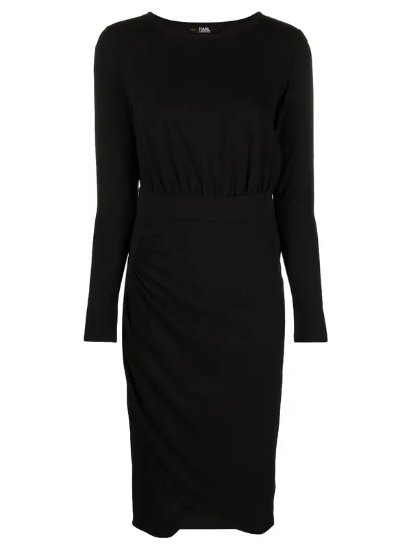 Karl Lagerfeld Logo-embroidered Long-sleeve Jersey Dress - Black