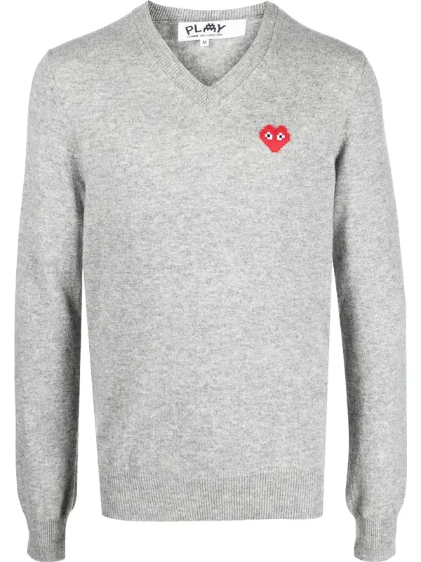 Play Comme Des Garcon V-neck Wool Jumper - Grey