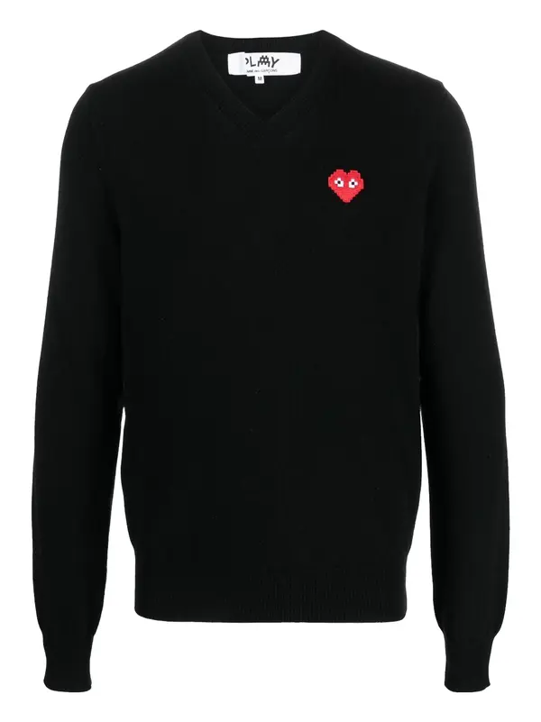 Play Comme Des Garcon V-neck Wool Jumper - Black