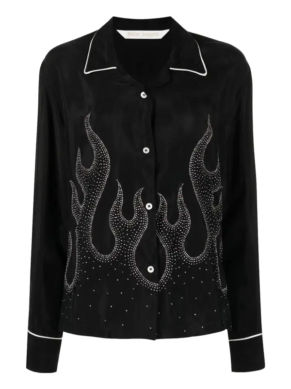 Palm Angels Flame-embroidered Shirt - Black