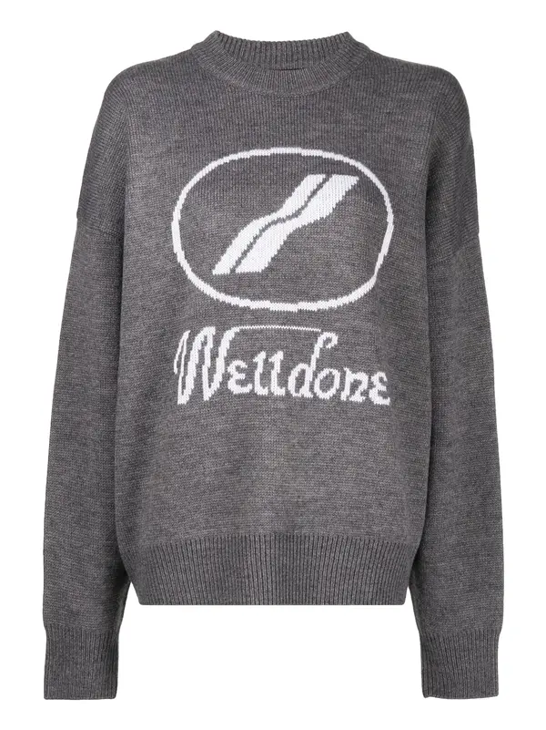 We11Done Crew-neck Logo Jumper - Grey