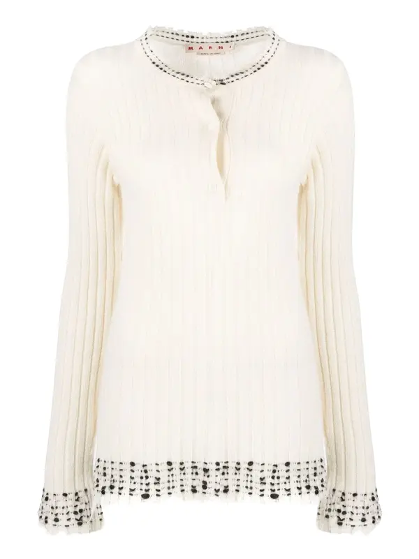 Marni Stippled Trim Ribbed Jumper - Neutrals