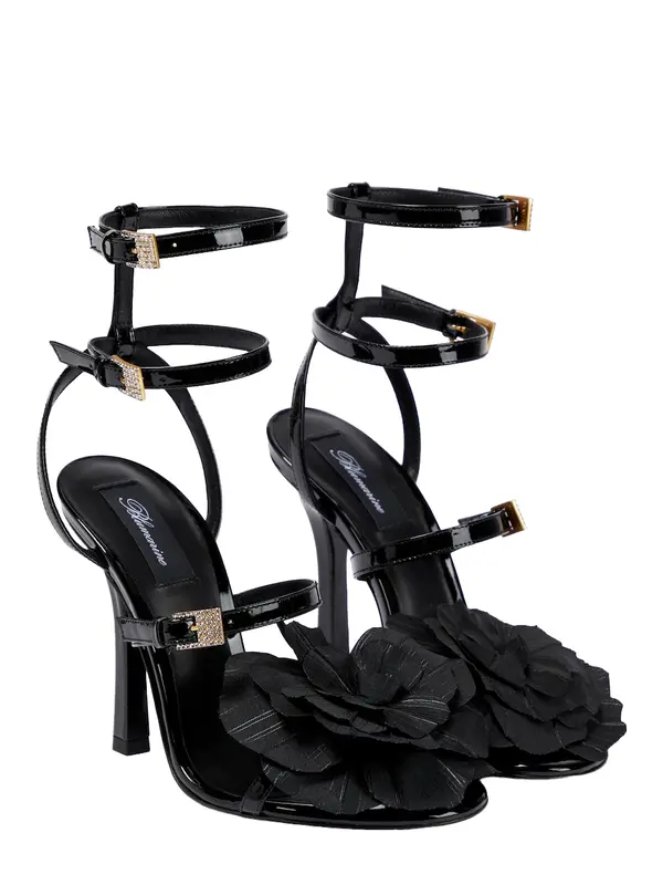 Blumarine Embellished Patent Leather Sandals - Black