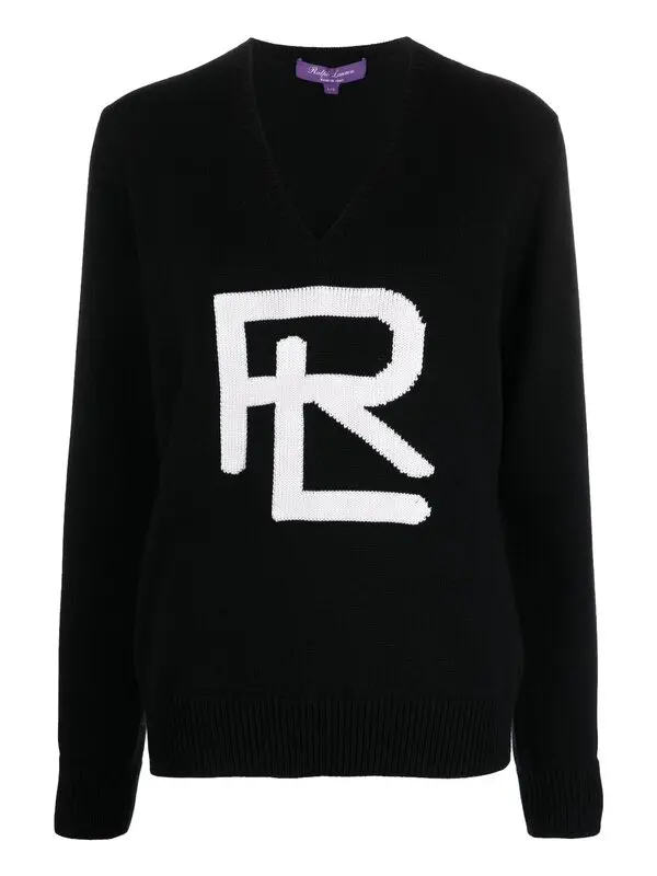 Ralph Lauren Logo-knit V-neck Jumper - Black