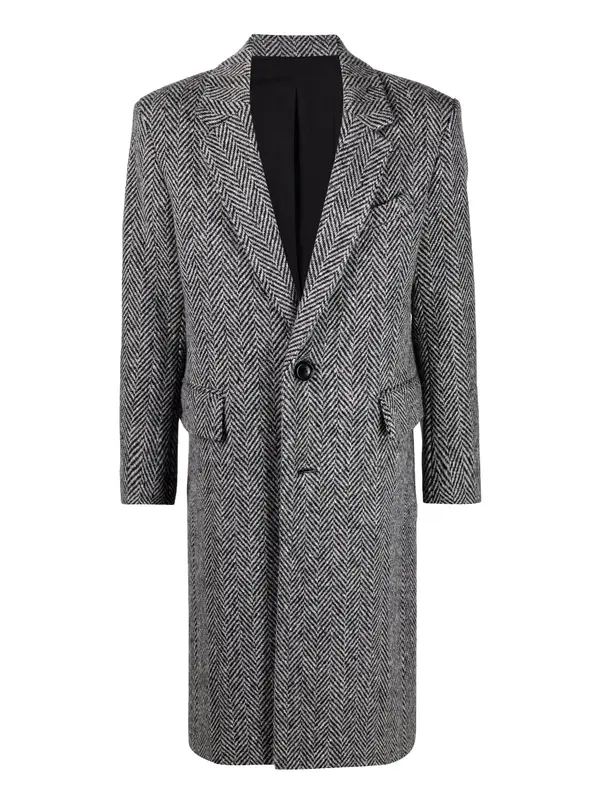 Ami Chevron-pattern Single-breasted Coat - Grey