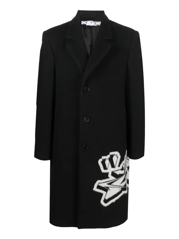 Off-White Intarsia-graffiti Logo Single-breasted Coat - Black