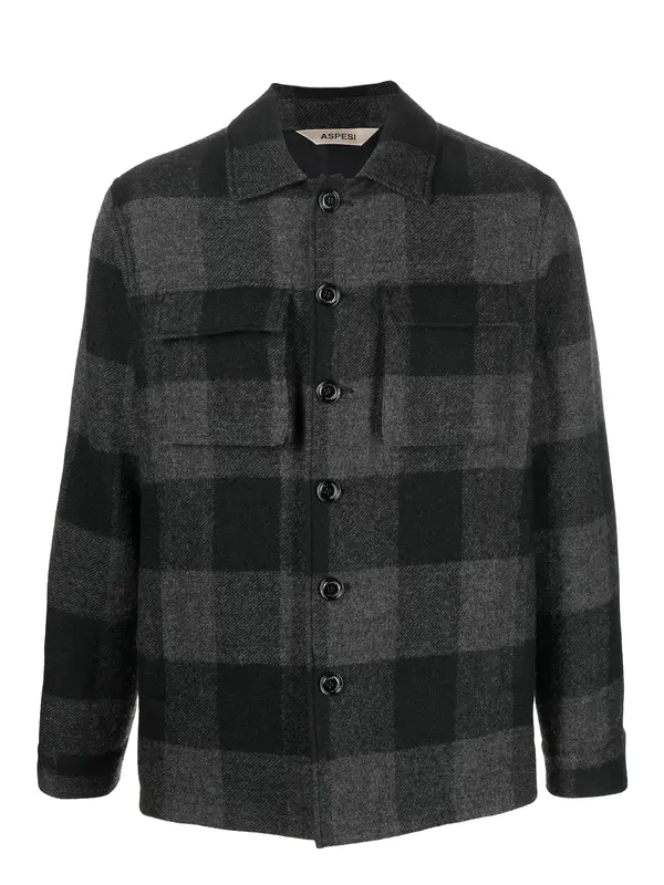 Aspesi Check-pattern Shirt Jacket - Grey