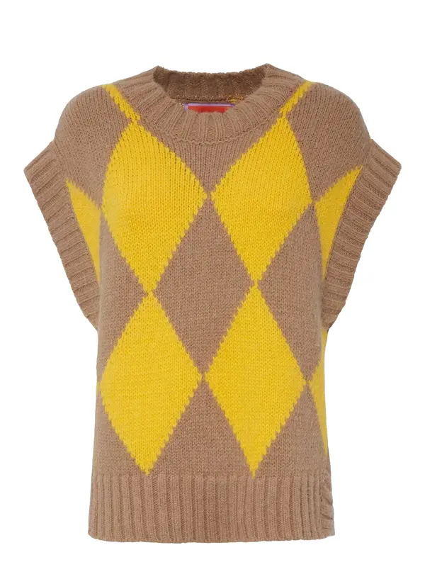La DoubleJ Argyle-check Knit Vest - Yellow