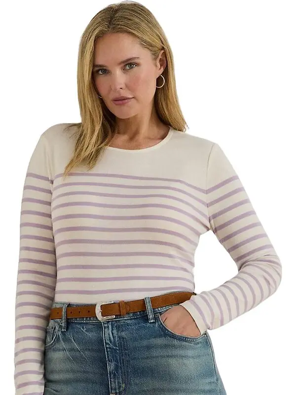 Ralph Lauren Striped Cotton Long-sleeve Tee - Masc Cream/lavender Frost