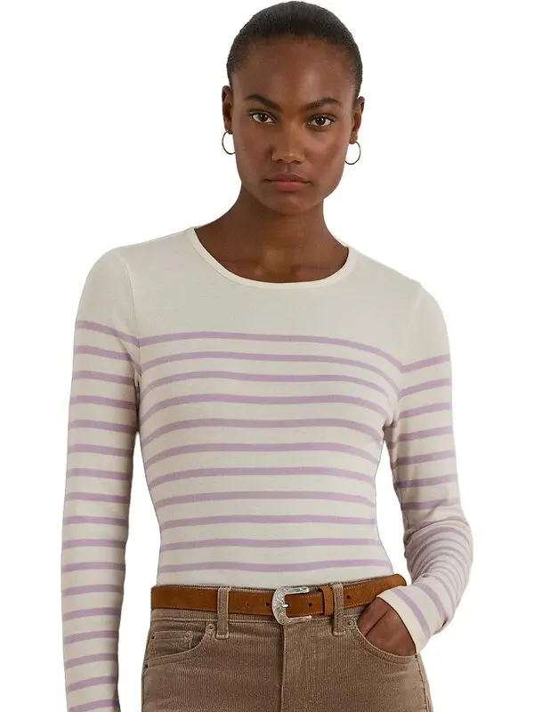 Ralph Lauren Striped Cotton Long-sleeve Tee - Masc Cream/lavender Frost
