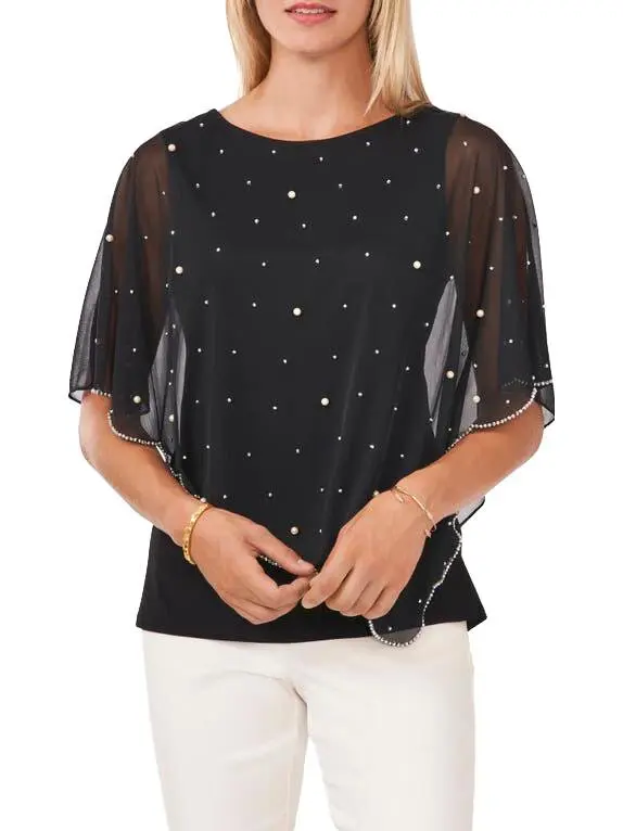 Chaus Beaded Overlay Jersey Top - Black
