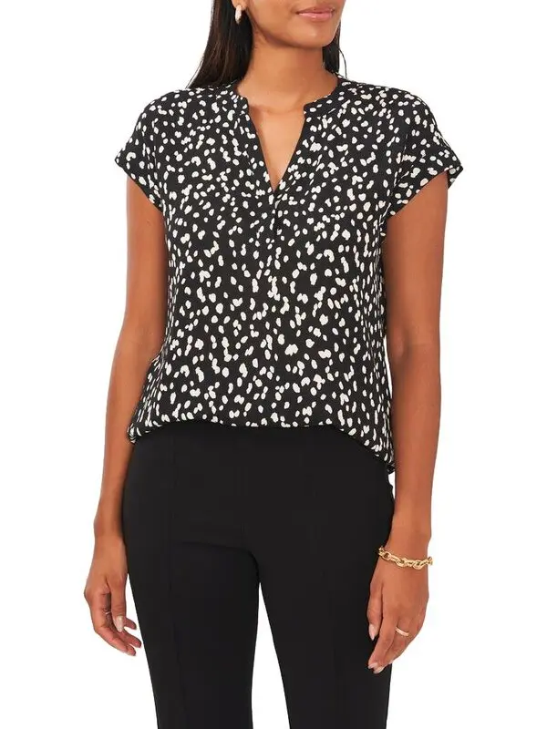 Chaus Split-neck Georgette Blouse - Black/white