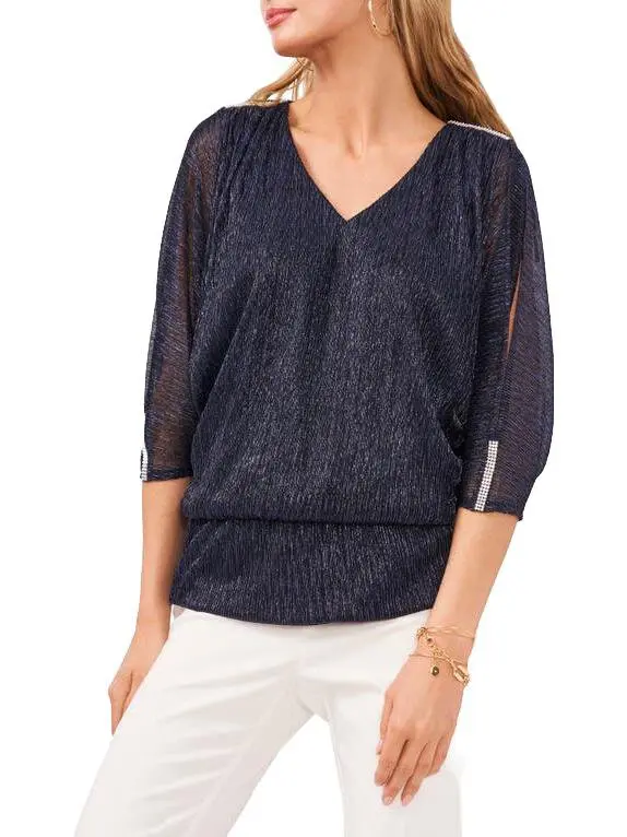 Chaus Metallic V-neck Blouse - Navy