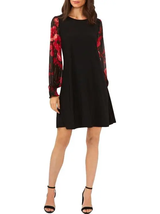 Chaus Mixed Media Floral Mini Sheath Dress - Black/wine/pink