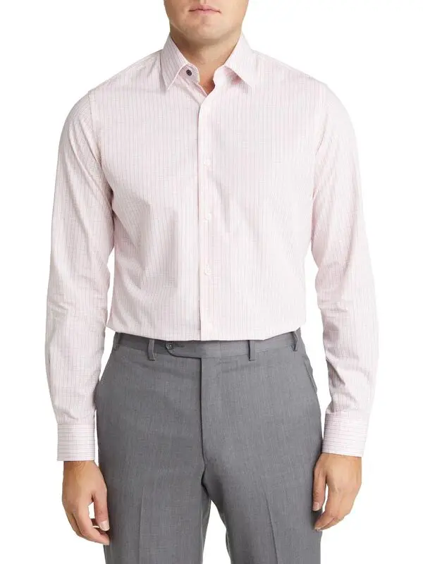 DUCHAMP Tailored Fit Check Dress Shirt - Red