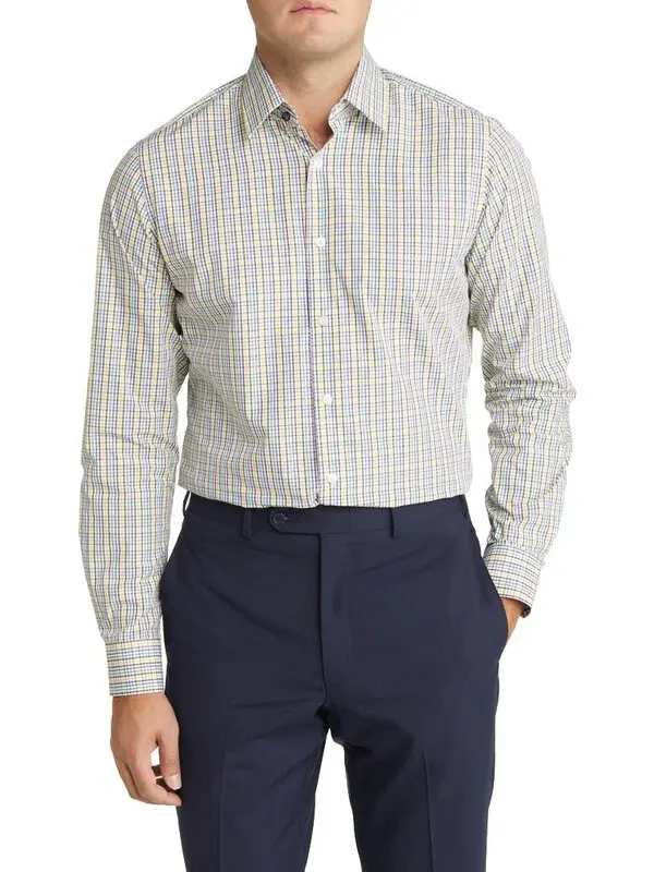 DUCHAMP Tailored Fit Check Dress Shirt - White/multi