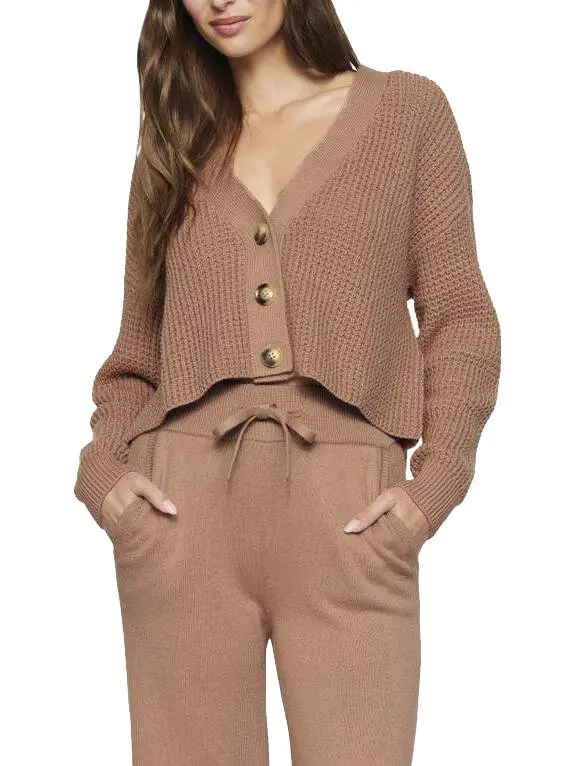 Eberjey Waffle Knit Crop Cardigan - Hazelnut