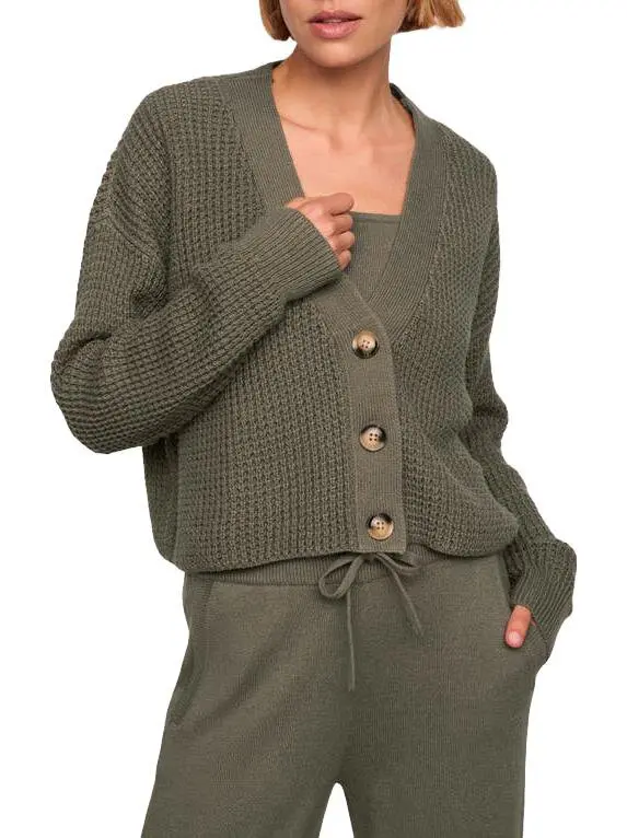 Eberjey Waffle Knit Crop Cardigan - Smokey Olive