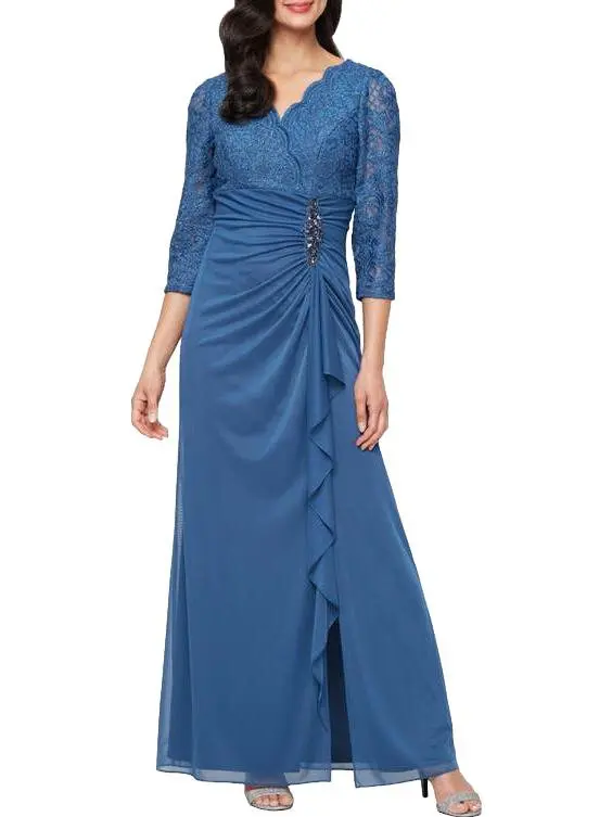 Alex Evenings Sequin Embroidery Empire Waist Gown - Wedgewood