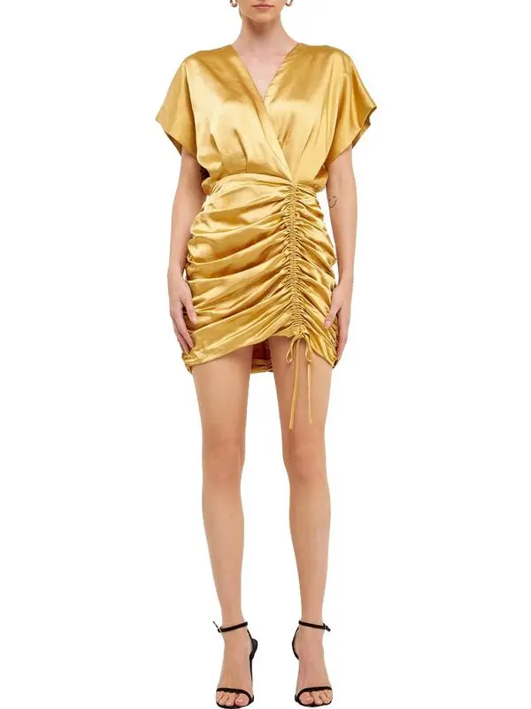Endless Rose Ruched Satin Minidress - Gold