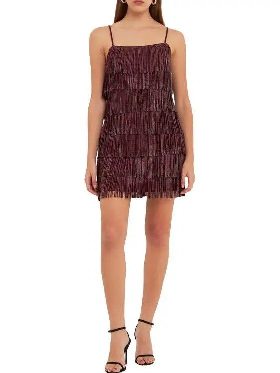 Endless Rose Beaded Fringe Mini Dress - Wine
