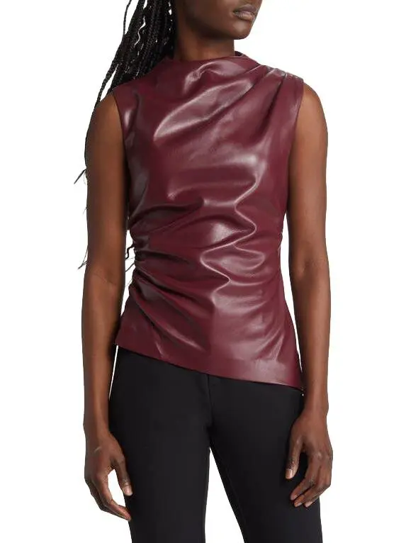 House Of Cb Asymmetric Faux Leather Top - Wine