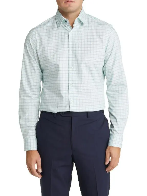 DUCHAMP Tailored Fit Plaid Dress Shirt - Green
