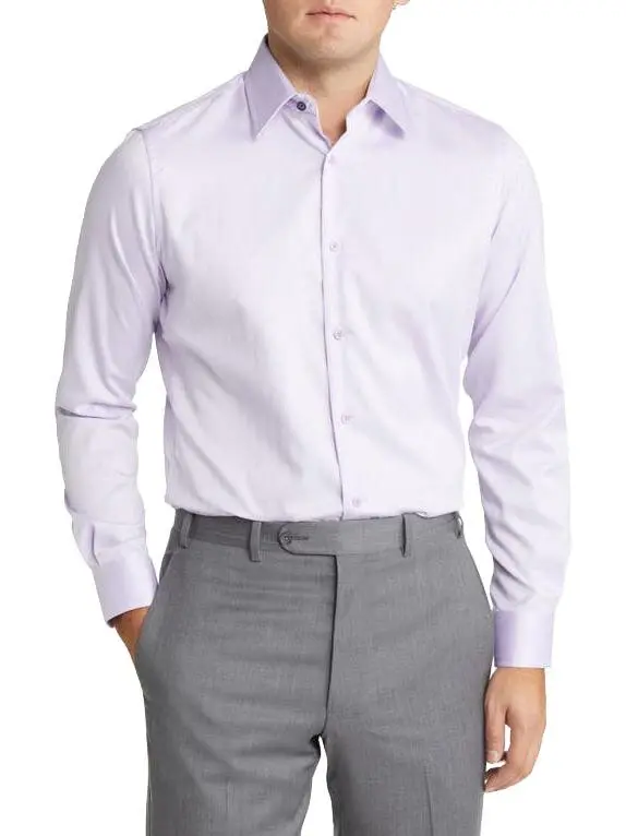 DUCHAMP Tailored Fit Herringbone Dress Shirt - Lilac