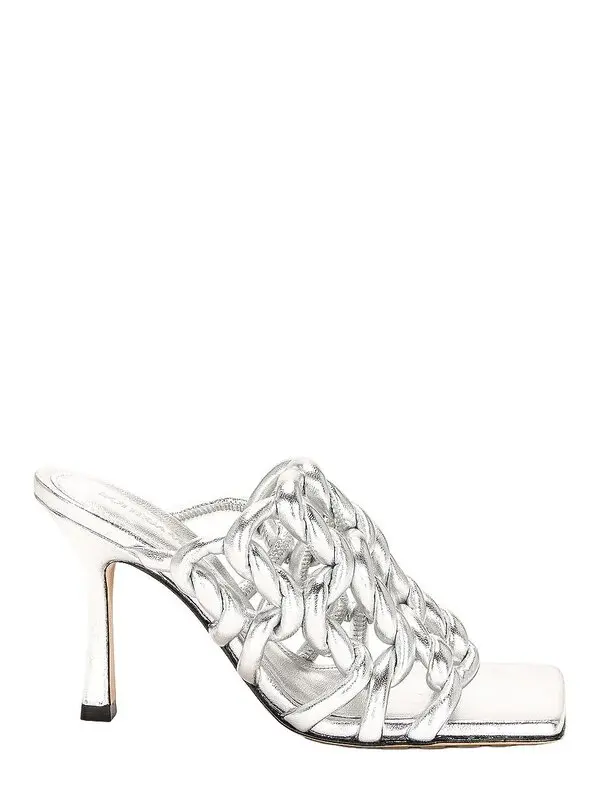 Bottega Veneta Reflection Weave Stretch Mule Sandals - Silver
