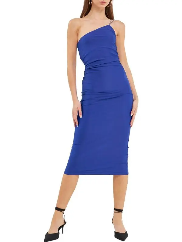 GREY LAB Ruched One-shoulder Sheath Dress - Royal Blue