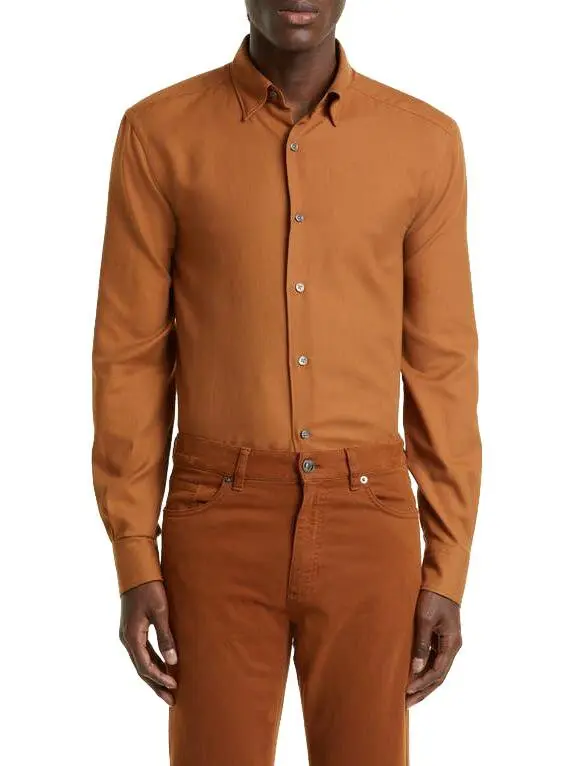 Zegna Cotton & Cashmere Button-up Shirt - Vicuna
