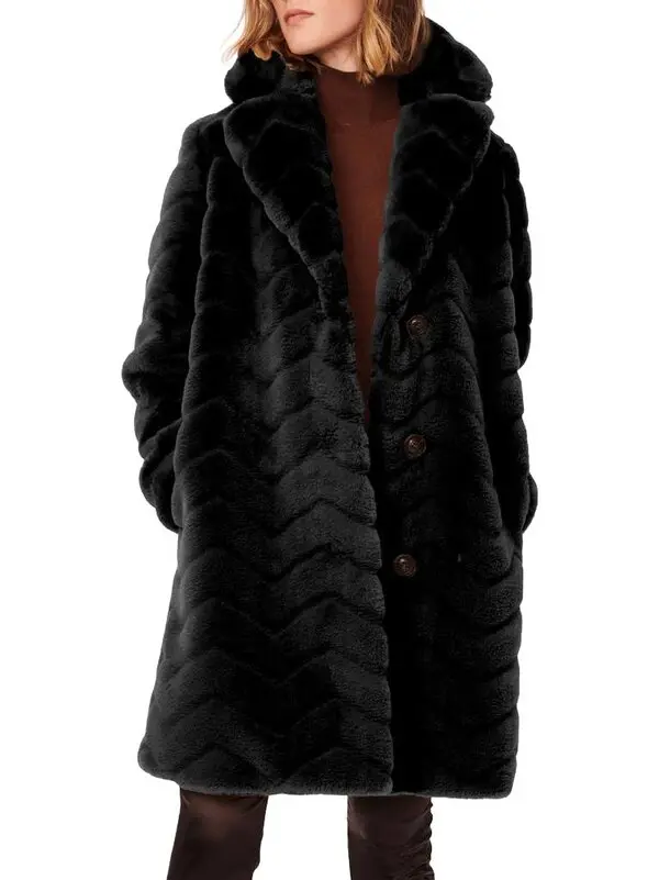 Bernardo Faux Fur Chevron Coat - Black