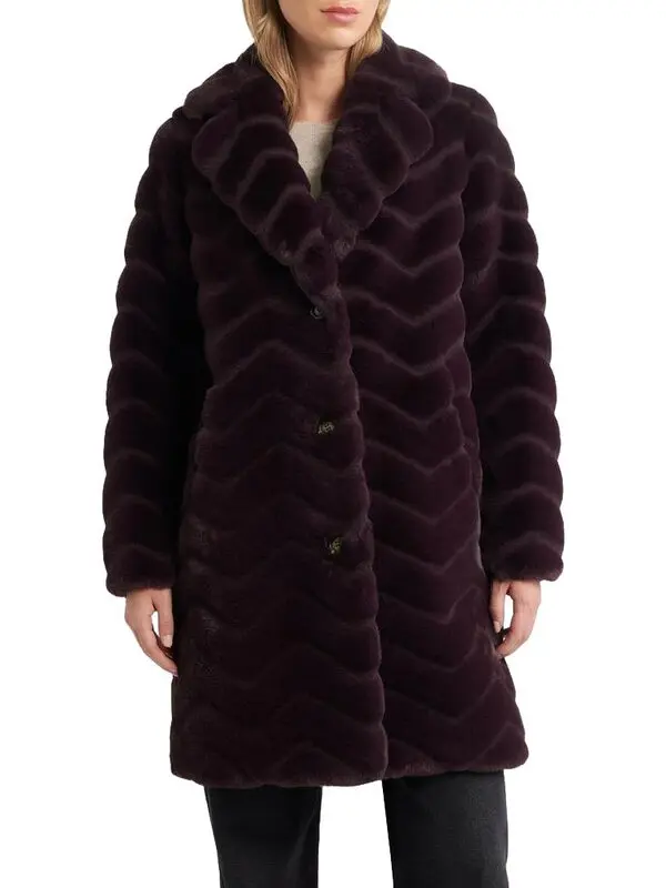 Bernardo Faux Fur Chevron Coat - Cherrywood