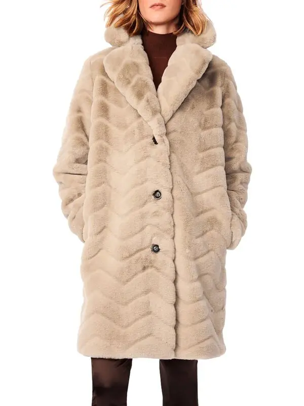 Bernardo Faux Fur Chevron Coat - Tan