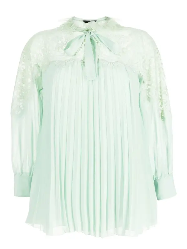 Shiatzy Chen Pleated Lace-collared Blouse - Green