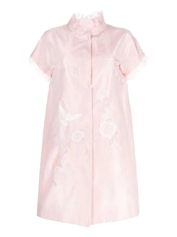 Shiatzy Chen Silk Embroidered Ruffle-trim Coat - Pink
