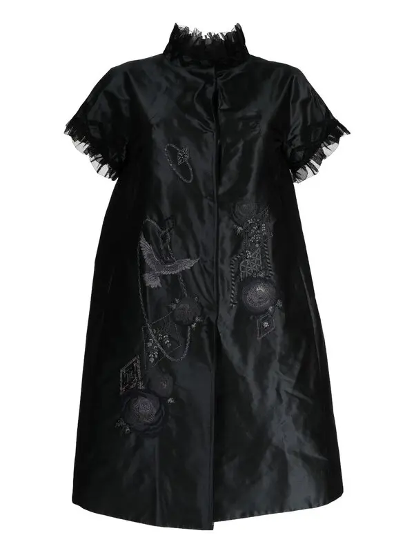 Shiatzy Chen Silk Embroidered Coat - Black