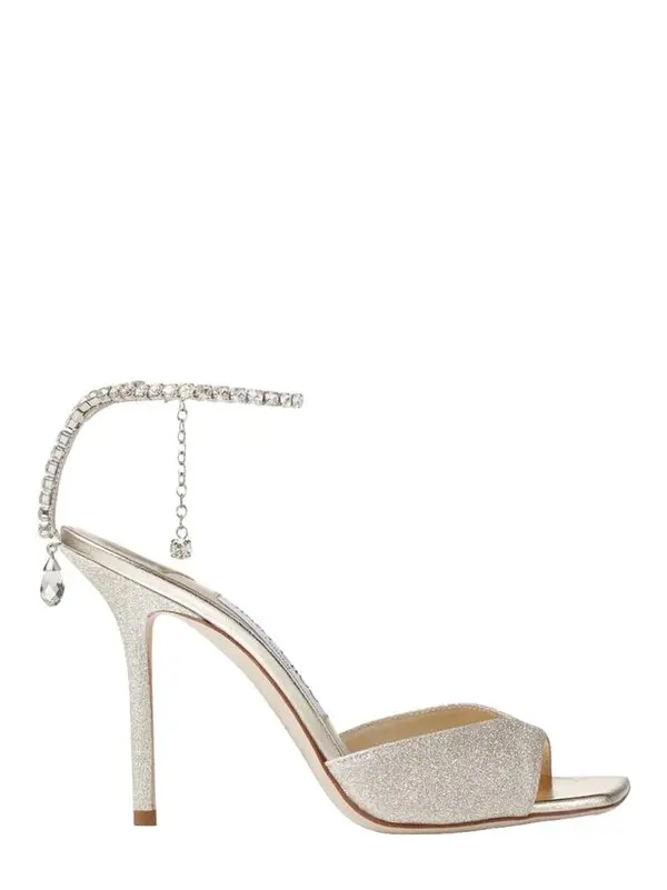 JIMMY CHOO Saeda 100 Glitter Sandals With Crystal Embellishments - Platinum Ice/crystal