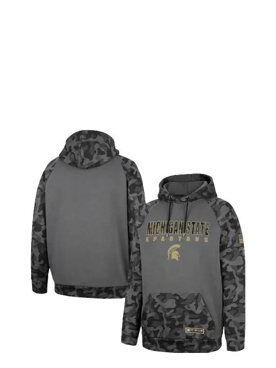 COLOSSEUM Michigan State Spartans Oht Military Appreciation Camouflage Raglan Pullover Hoodie - Charcoal