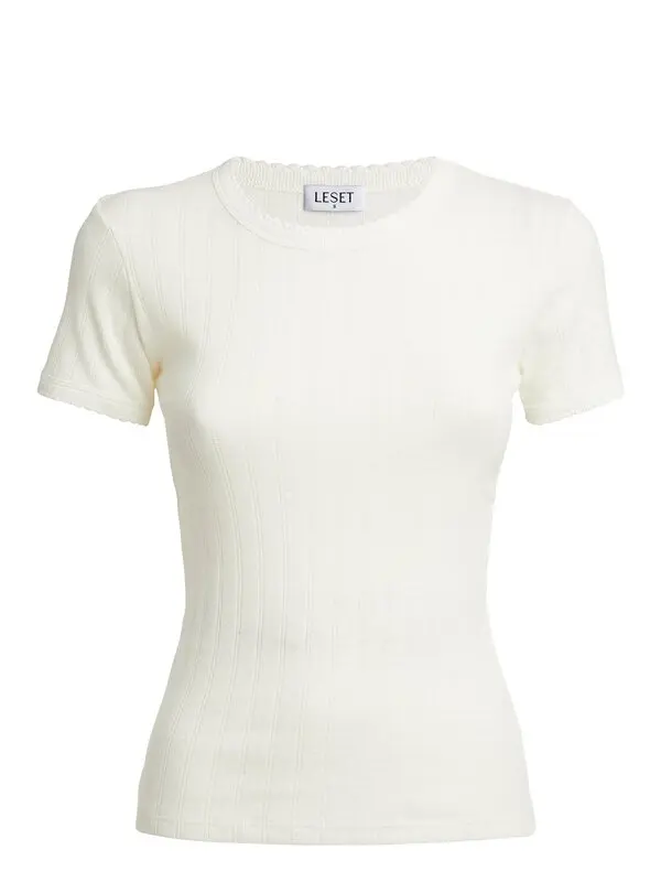 LESET Rib-knit Pointelle T-shirt - White