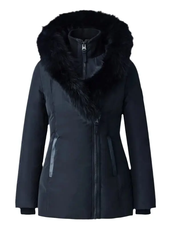 Mackage Adali-bx Down Coat With Blue Fox Fur Collar - Black