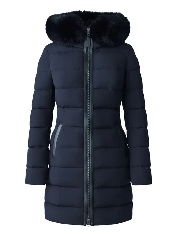 Mackage Calla Agile-360 Stretch Light Down Coat With Blue Fox Fur Collar - Black