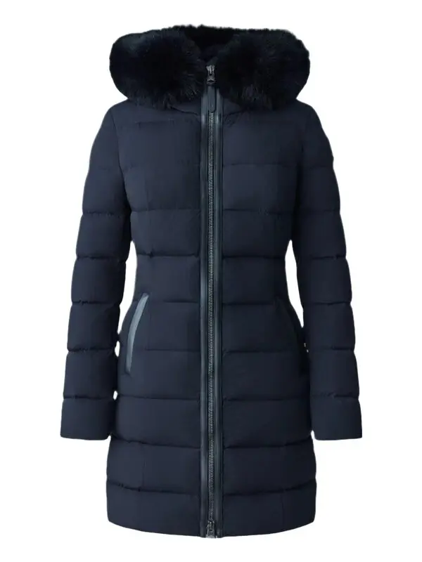 Mackage Calla Agile-360 Stretch Light Down Coat With Blue Fox Fur Collar - Black